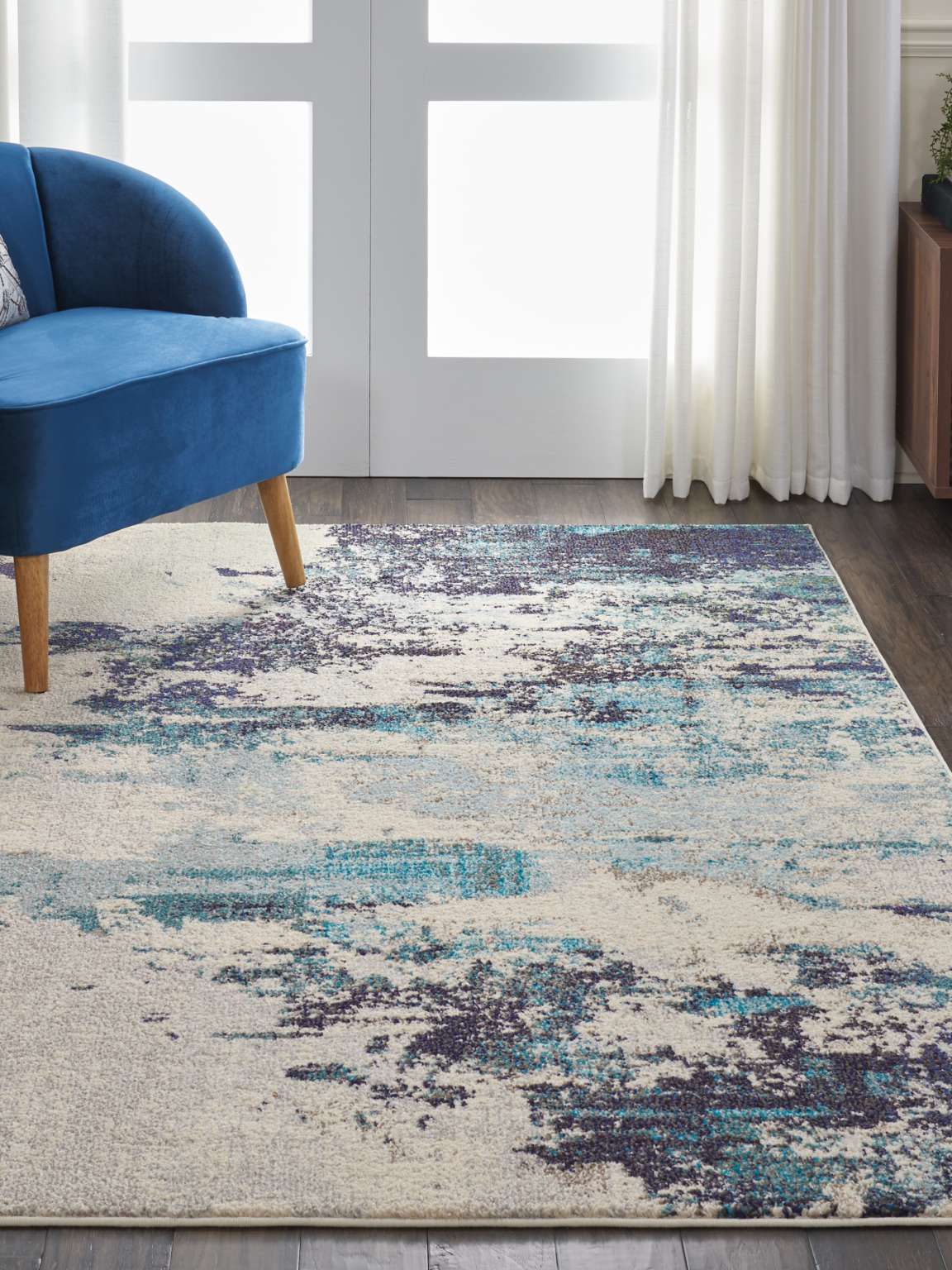 Nourison Celestial Ivory/Teal Blue Modern Indoor Area Rug | Homestitch