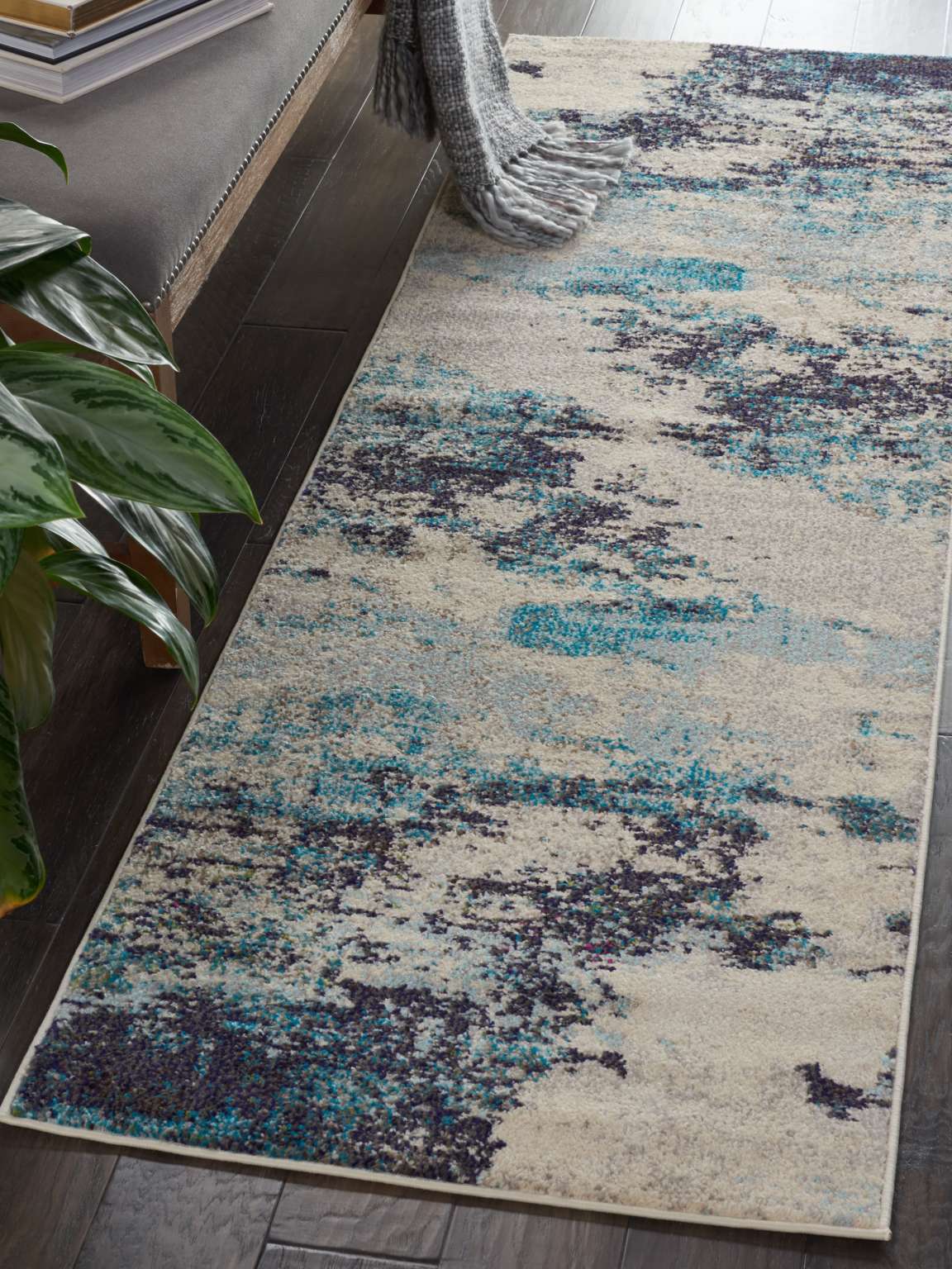 Nourison Celestial Ivory/Teal Blue Modern Indoor Area Rug | Homestitch